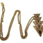 European Vintage Style Gold Triangle Pendent Long Chain Necklace on Luulla