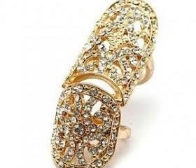 Full Finger Rhinestone Scroll Armor Joint Knuckle Ring on Luulla