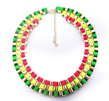 Green Ladies Chunky Three Layers Stripe Ribbon Winding Buckle Bib ...